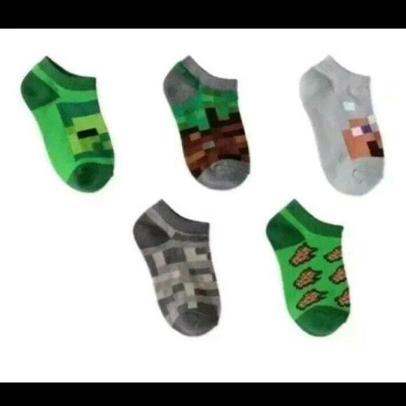 Other | Minecraft Boys No Show Socks 5 Pair Green Gray Sizes 4585 Boys ...